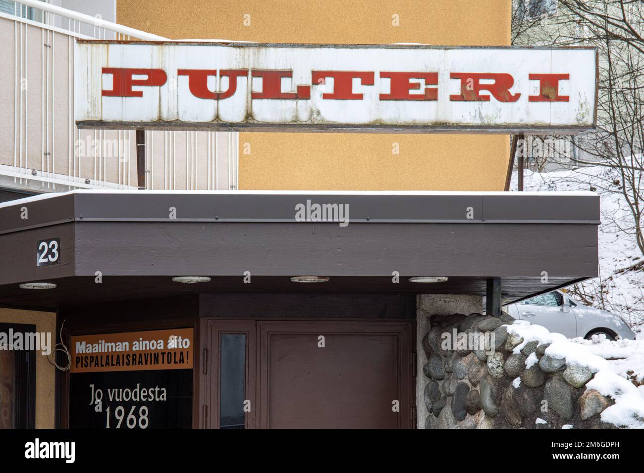 Pispalan Pulter restaurant sign in Pispala district of Tampere, Finland ...