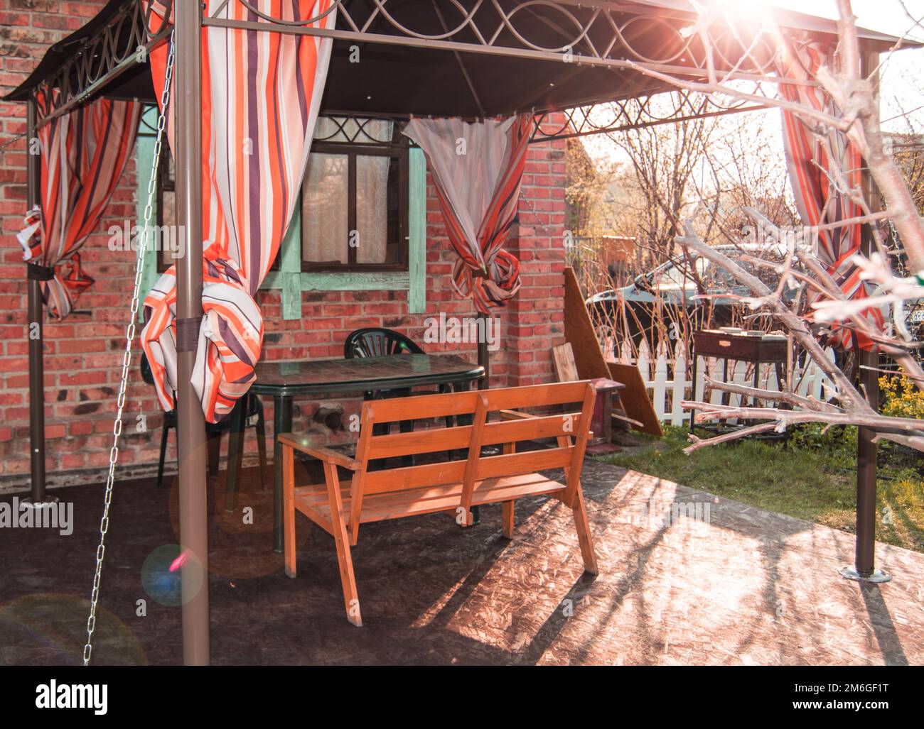 A beautiful recreation area for a family in a country house, a tent ...