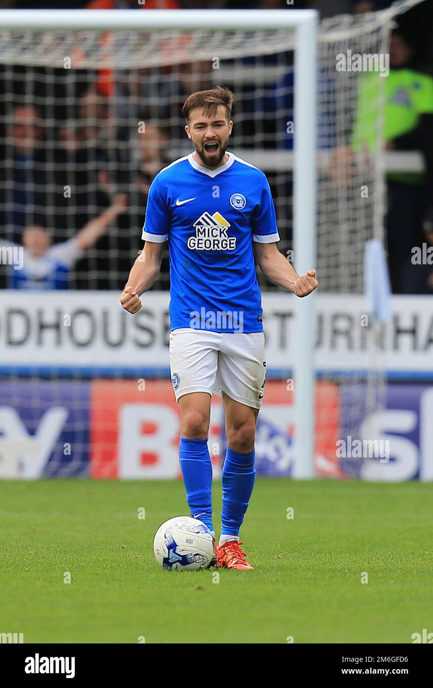 Gwion Edwards of Peterborough United celebrates the 3-1 win ...
