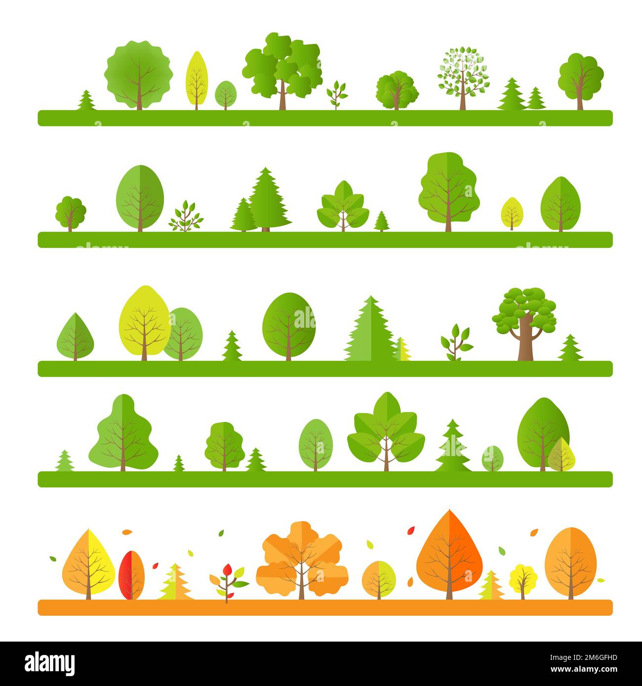 Tree Borders Set And Isolated White Background Stock Photo - Alamy