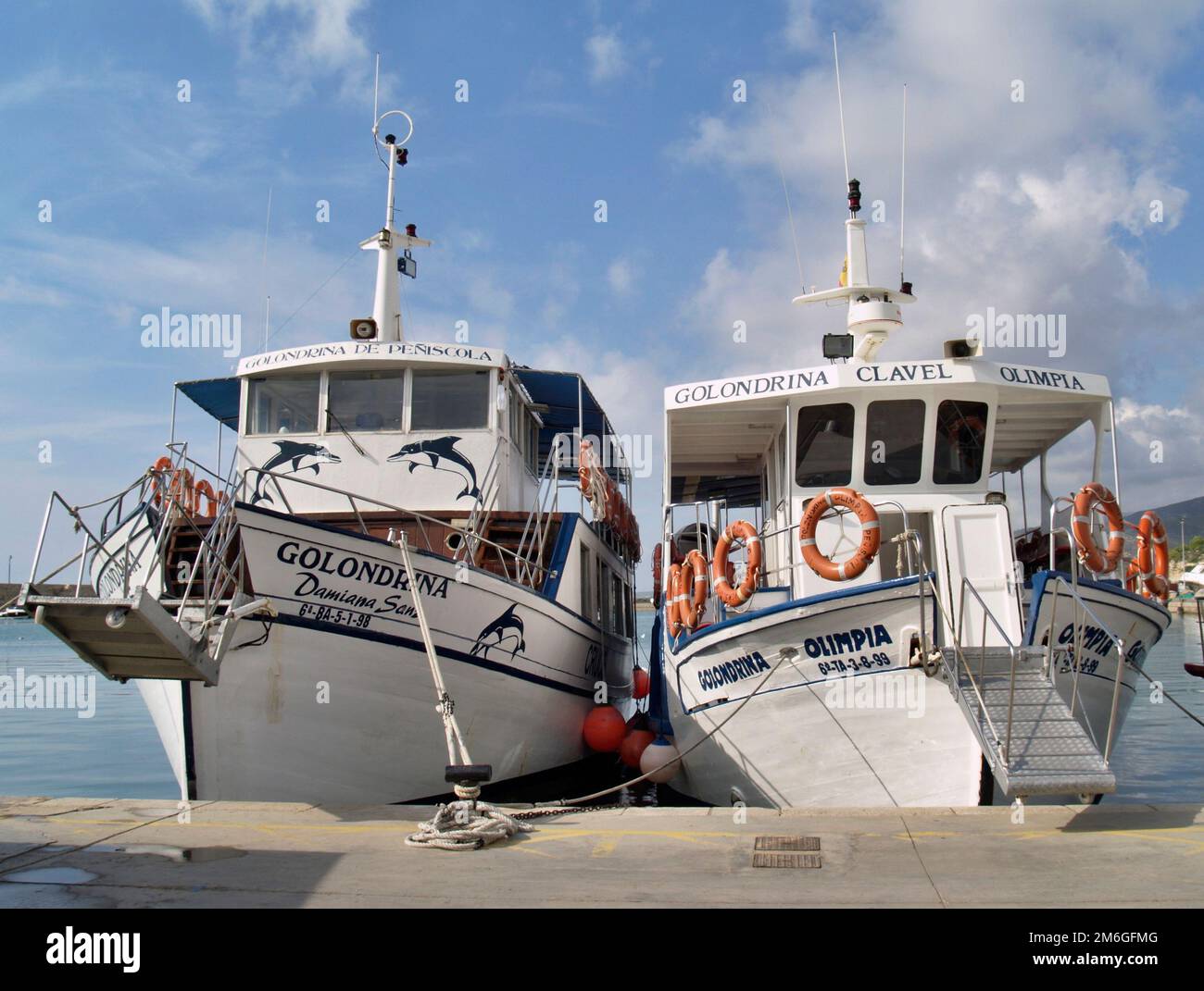 Tourist excursion boats in the port of Peniscola, Castellon - Spain ...