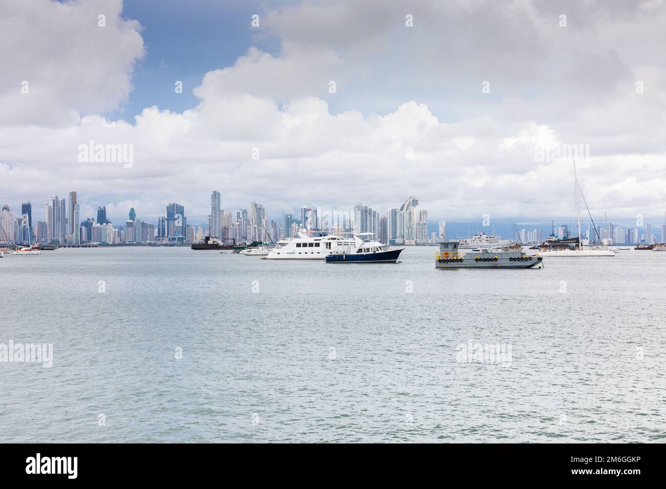 Panama city, panoramic view of the bay of Panama and boats Stock Photo ...