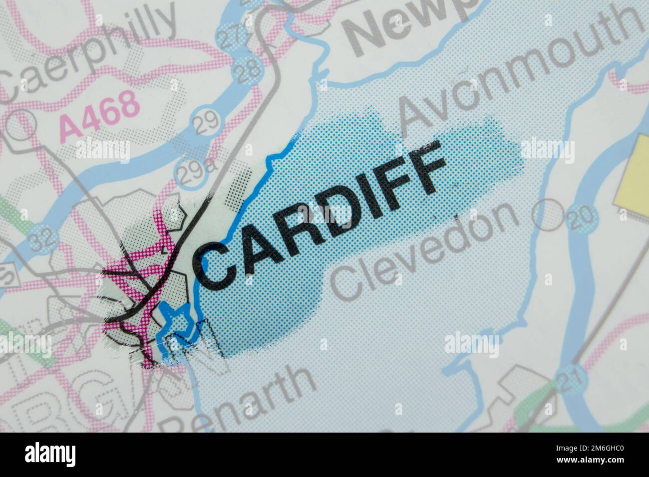 Cardiff, United Kingdom atlas map town name - paint Stock Photo - Alamy