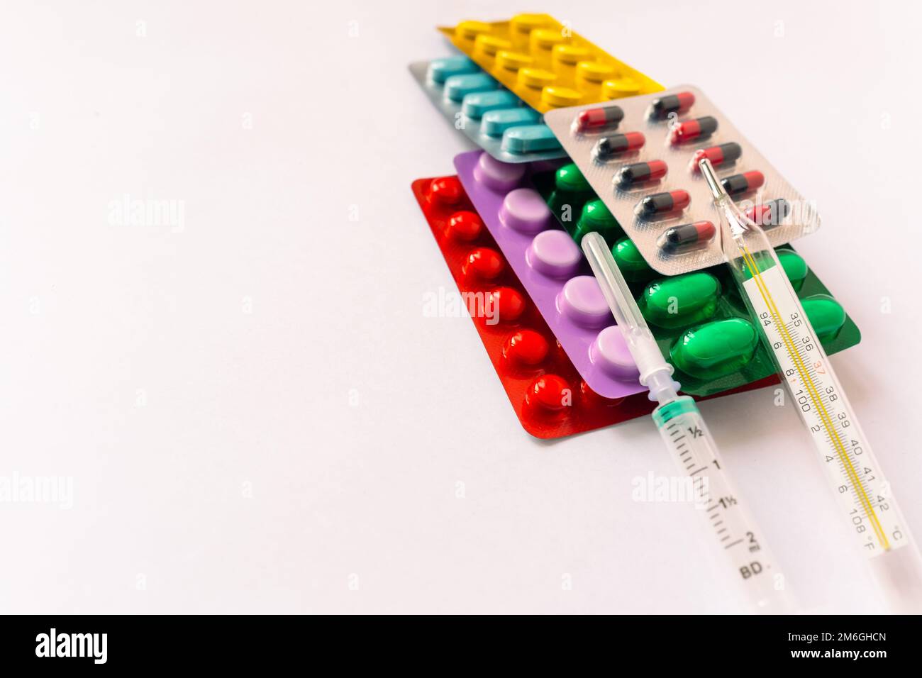 Various medical equipment, thermometer, ampoules, pipette, drugs ...