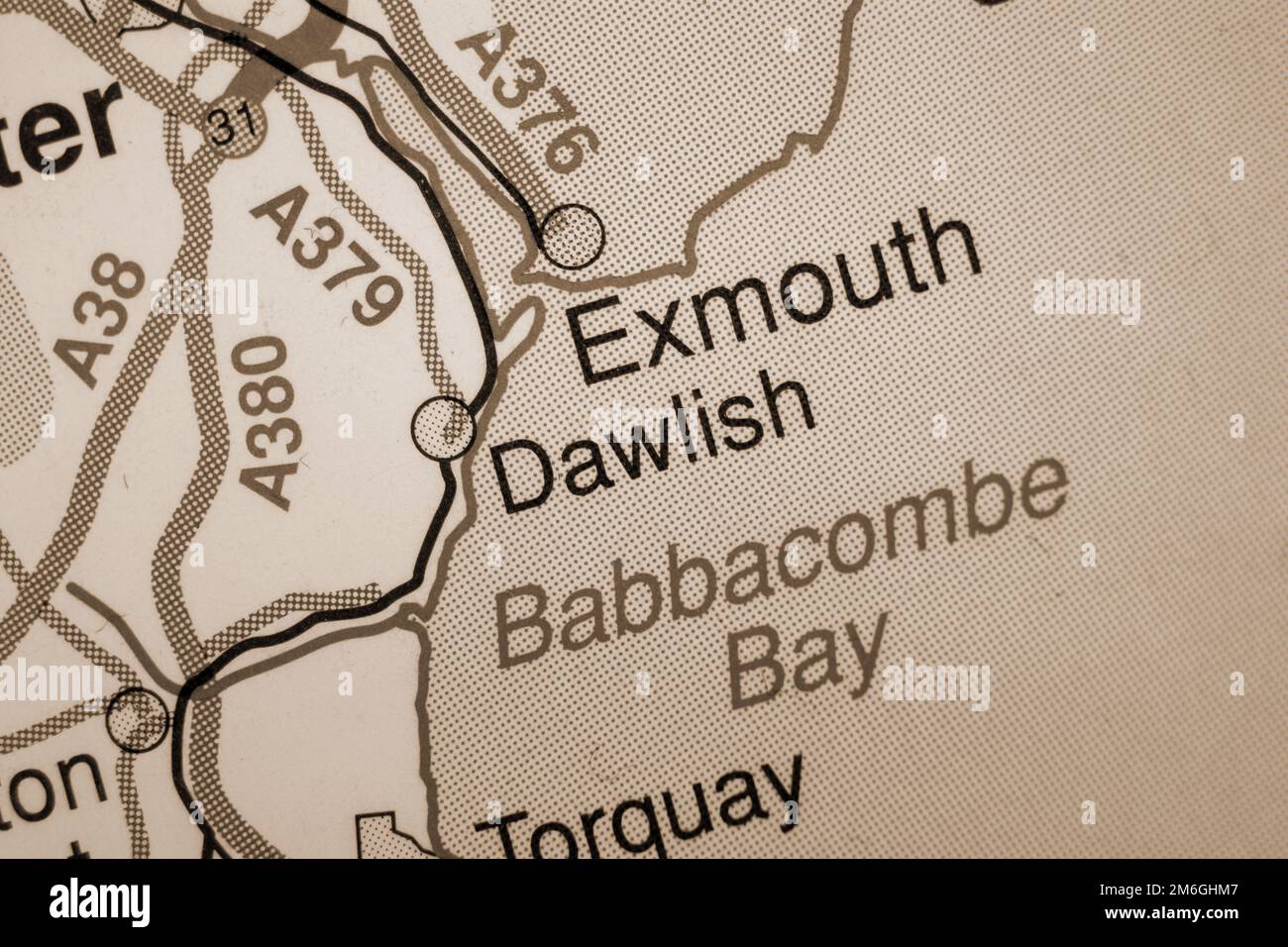 Dawlish, United Kingdom atlas map town name - sepia Stock Photo - Alamy