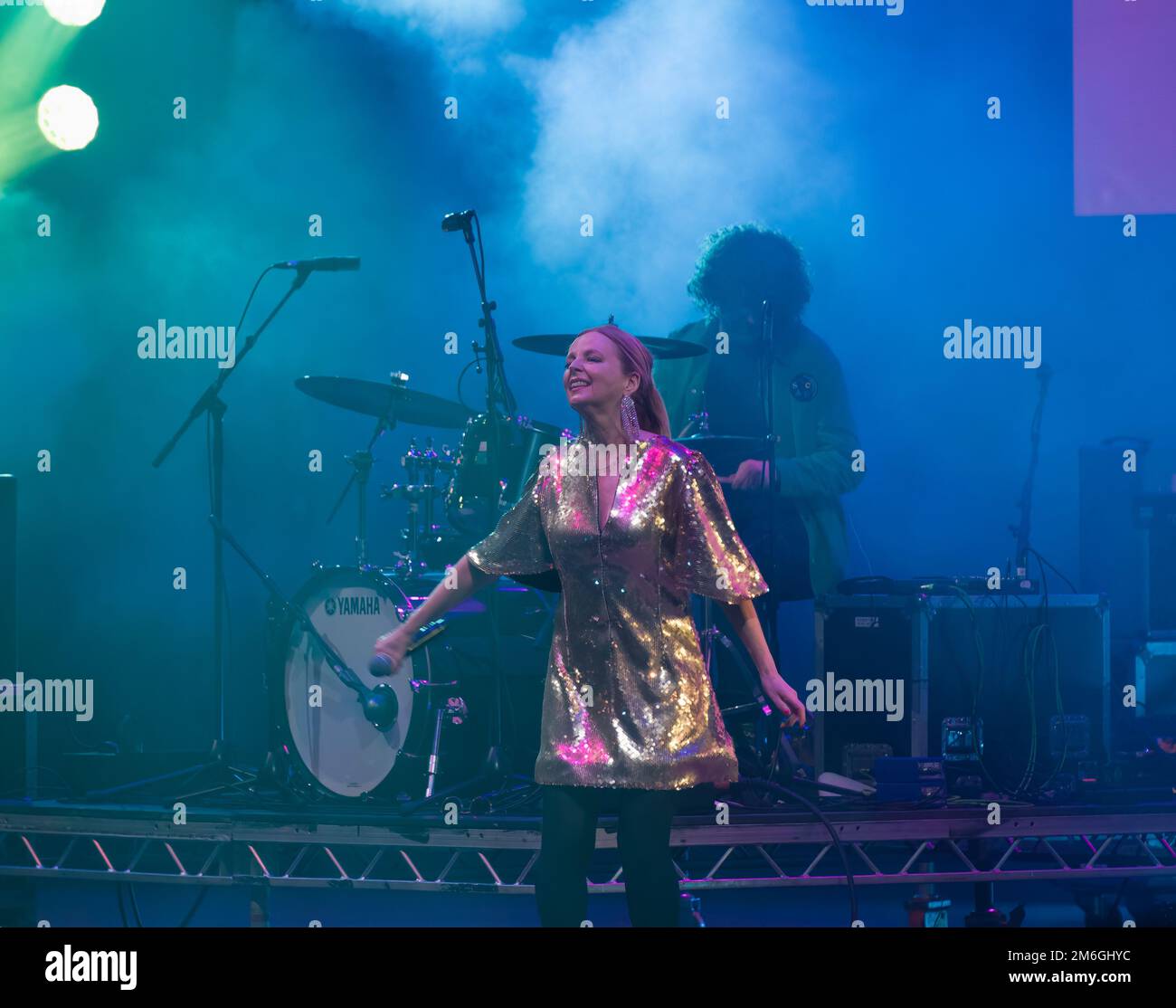 Clare Grogan of Altered Images singing at Hogmanay celebration event ...