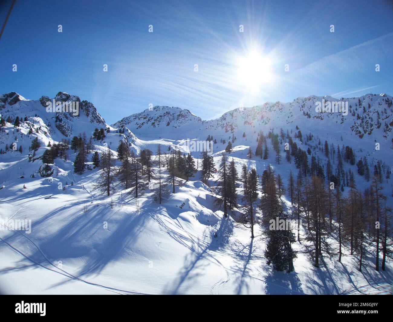 A view from the skit chairlift riding from Sauze d'Oulx to Mont Genevre ...