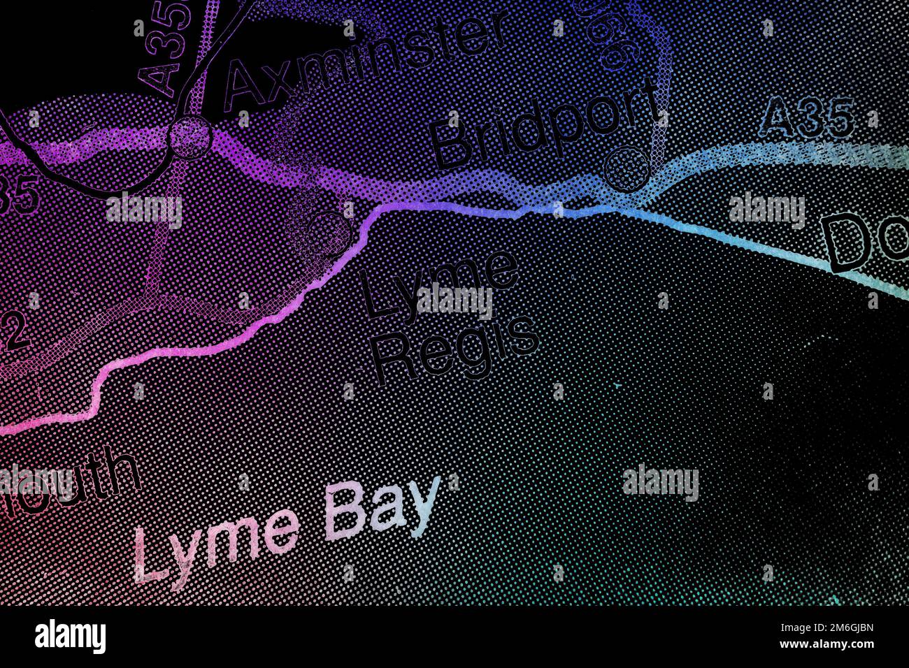 Lyme Regis, United Kingdom atlas map town name - watercolour Stock ...