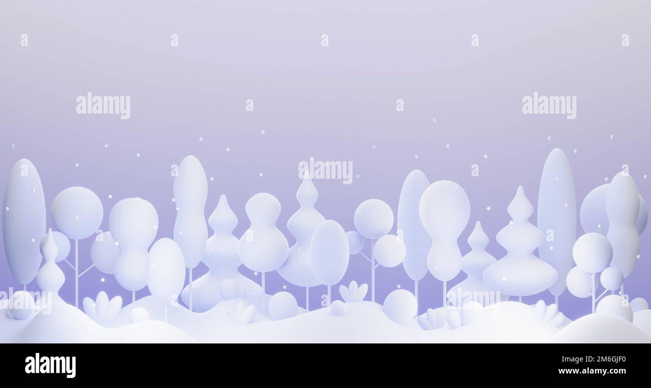 3d render, 3d illustration. Winter landscape with trees Stock Photo - Alamy