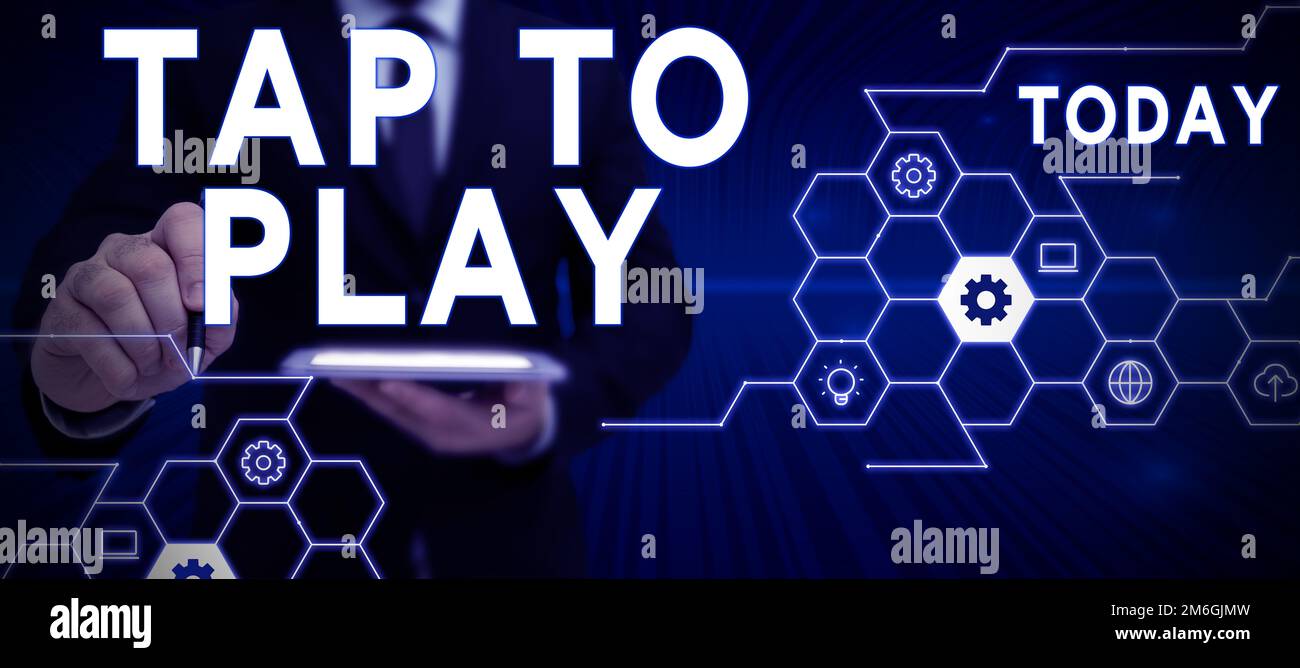 Text showing inspiration Tap To Play. Word Written on Touch the screen ...