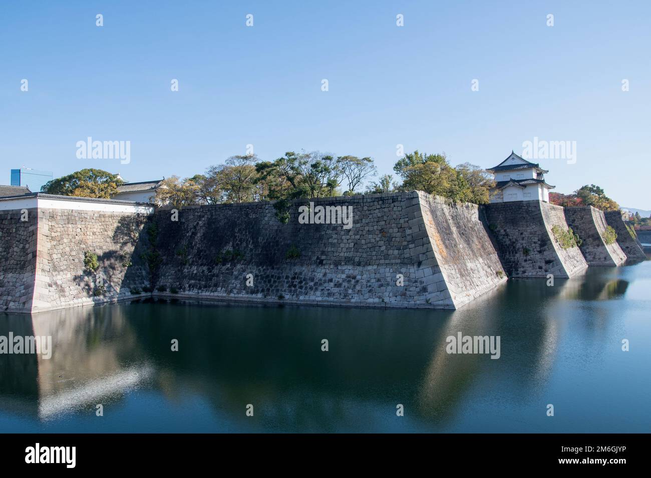 Fortification and ditch water around Osaka Castle for protection Stock ...