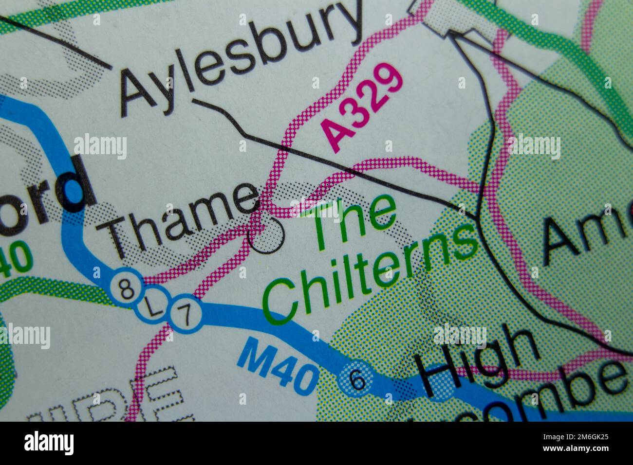 The Chilterns, United Kingdom atlas map town name Stock Photo - Alamy