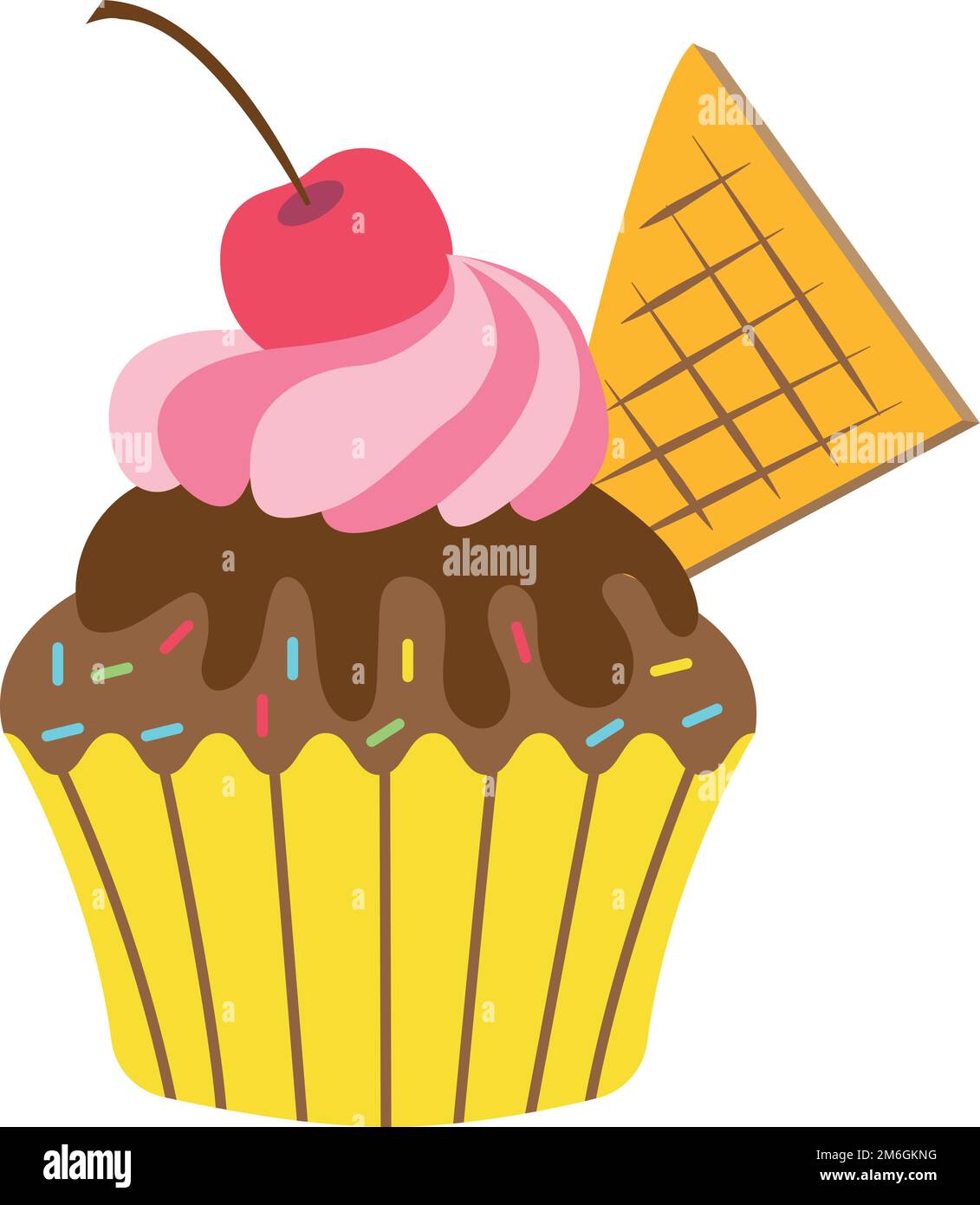 Cupcake with chocolate dripping and cherry. Sweet cartoon dessert Stock ...