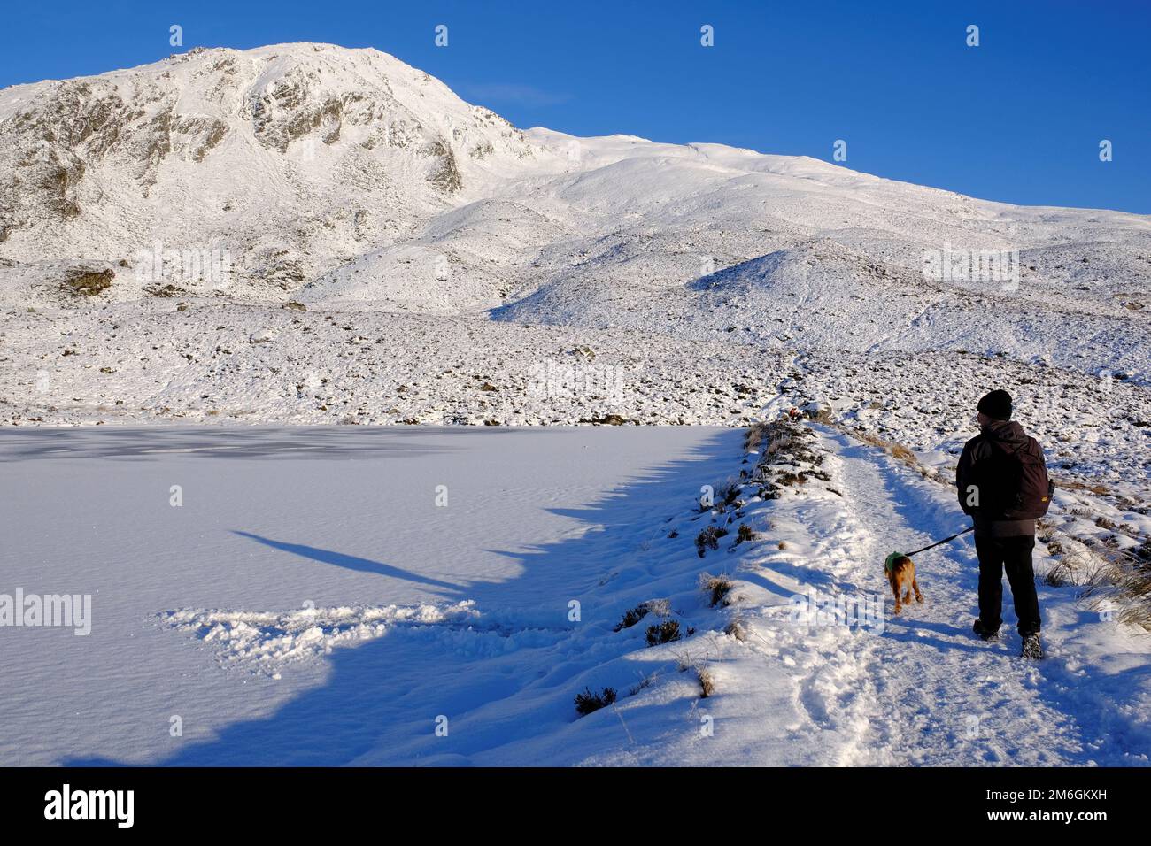 Winter snow, Hikers on the path up a snow covered Ben Vrackie, and a ...