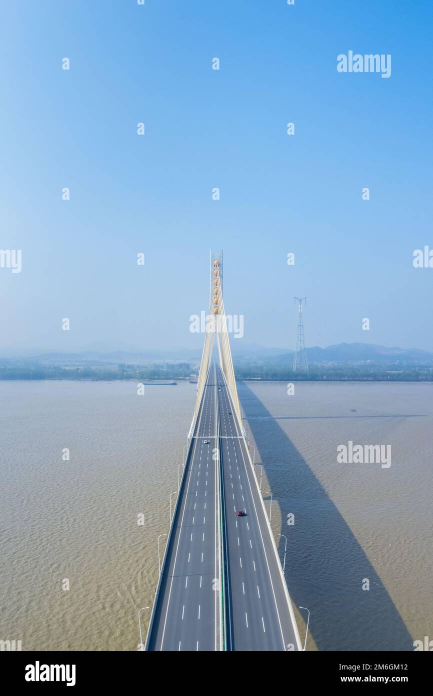 Aerial view of the chizhou yangtze river bridge Stock Photo - Alamy