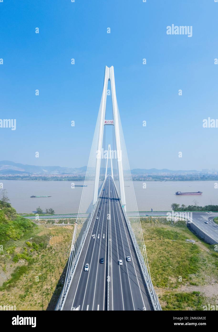Aerial view of the Wuxue Yangtze river bridge Stock Photo - Alamy