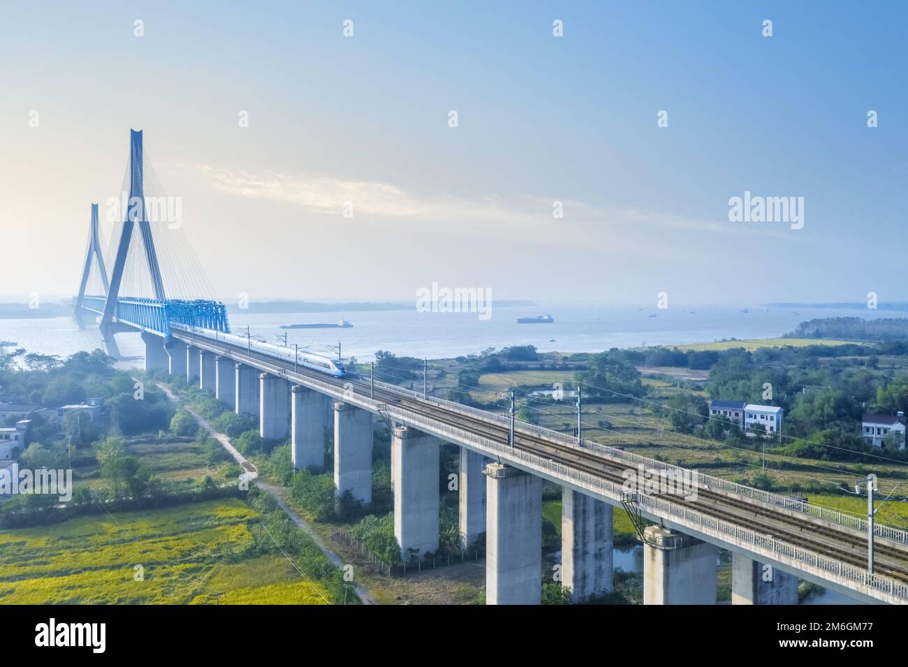 Modern railway bridge landscape at dusk Stock Photo - Alamy