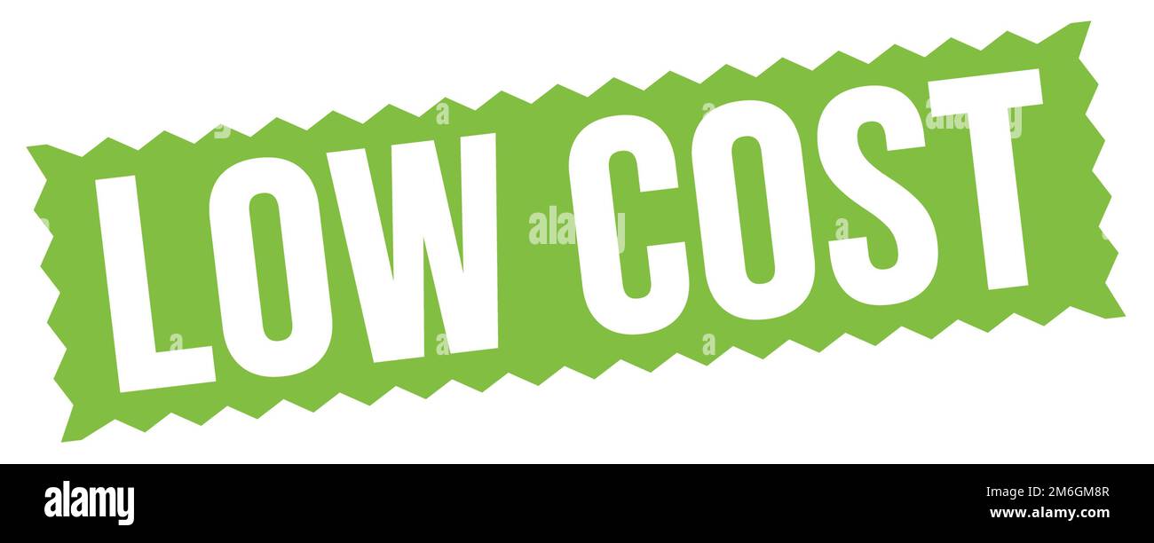 LOW COST text written on green zig-zag stamp sign Stock Photo - Alamy