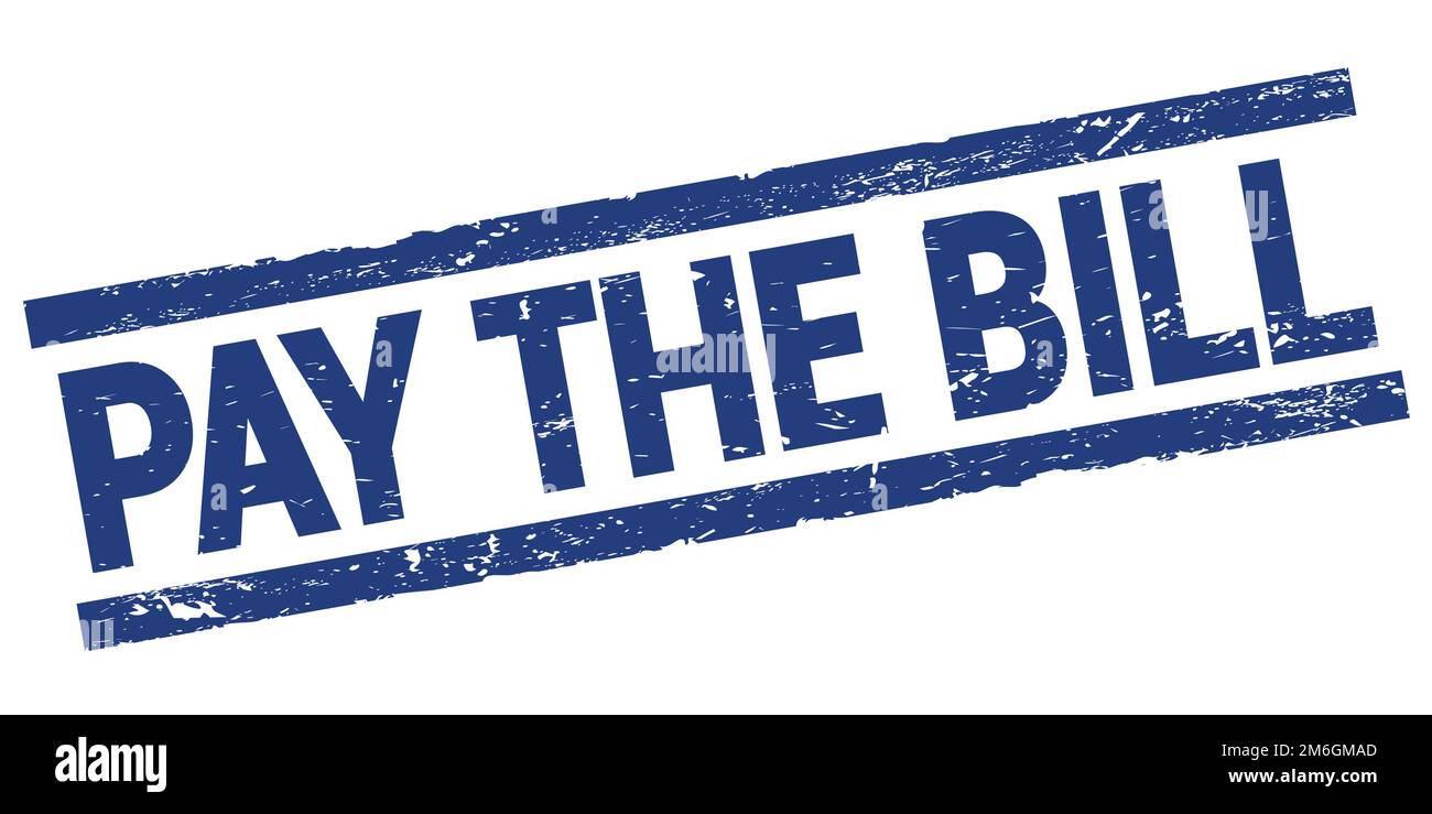 PAY THE BILL text written on blue rectangle stamp sign Stock Photo - Alamy