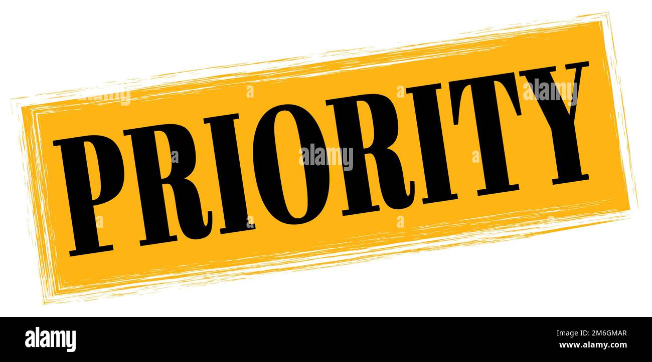 PRIORITY text written on orange-black rectangle stamp sign Stock Photo ...