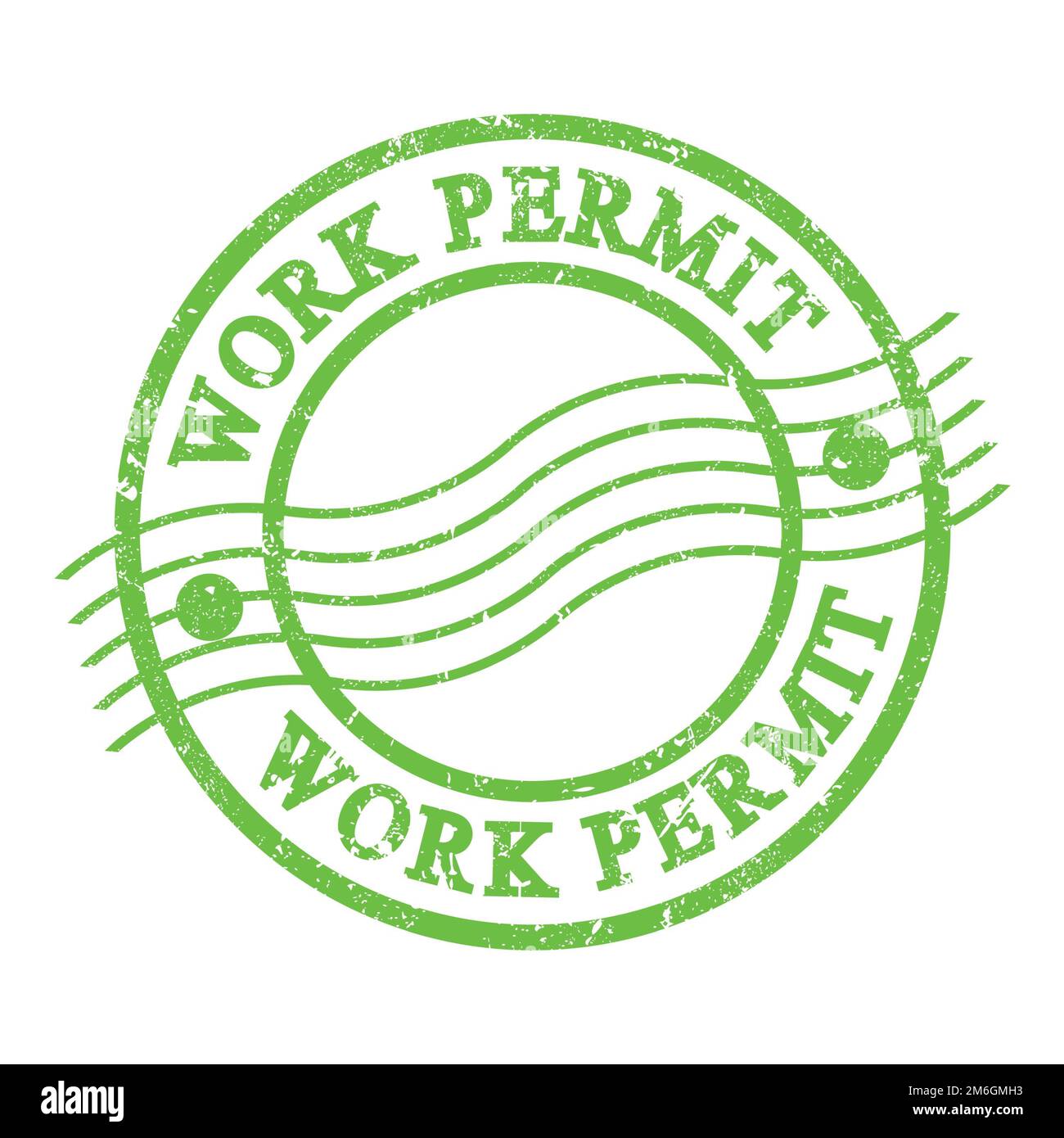 WORK PERMIT, text written on green grungy postal stamp Stock Photo - Alamy