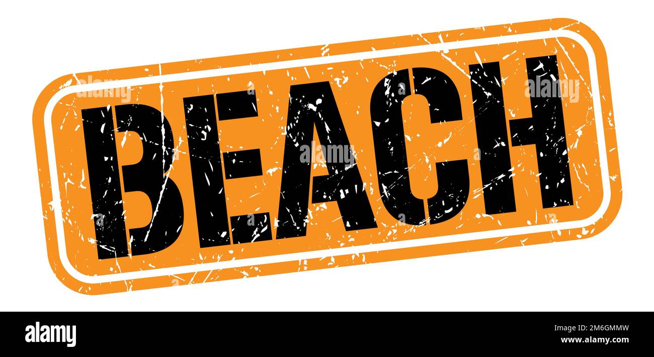 BEACH text written on orange-black grungy stamp sign Stock Photo - Alamy