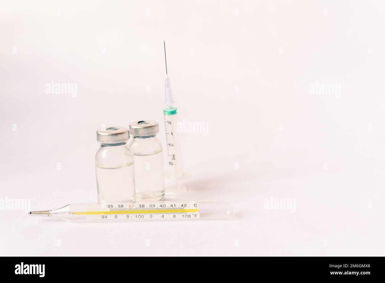 Various medical equipment, thermometer, ampoules, pipette, drugs ...