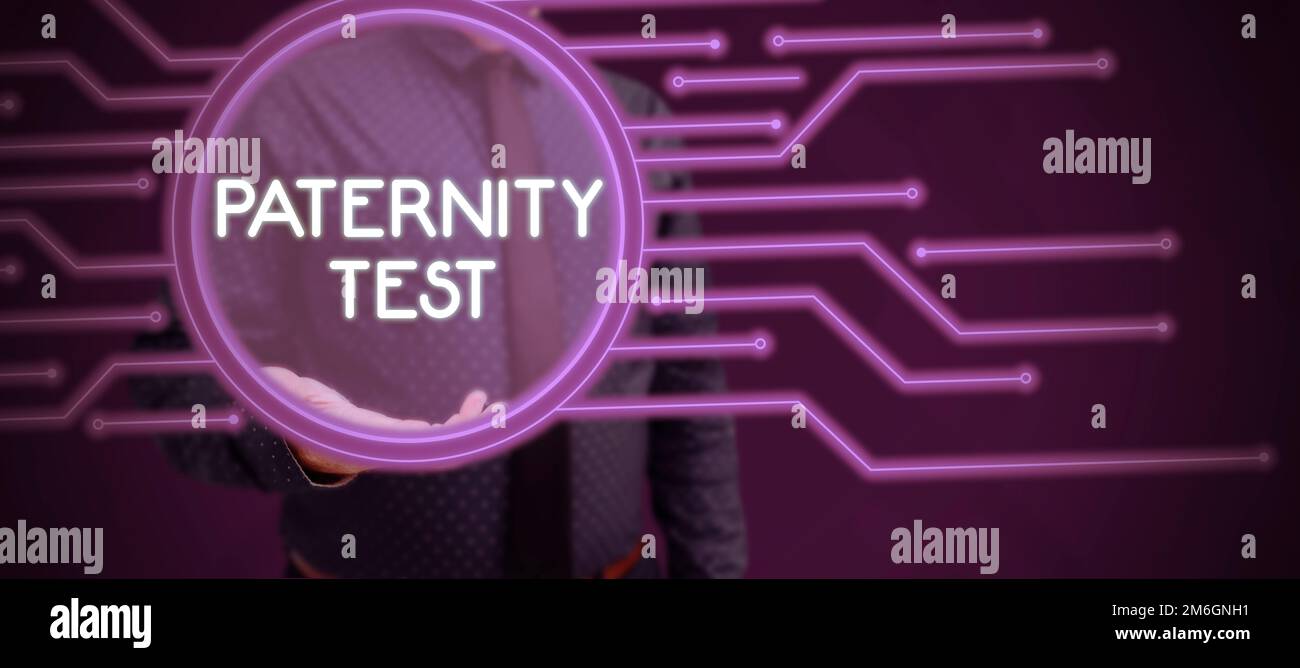 Conceptual display Paternity Test. Concept meaning a test of DNA to ...