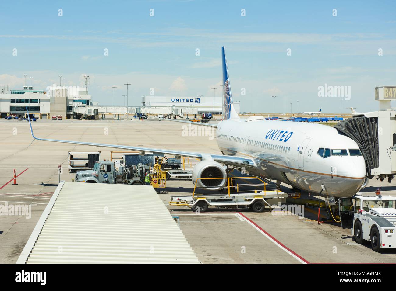 A united aircraft is prepared at Denver airport in Colorado, United ...
