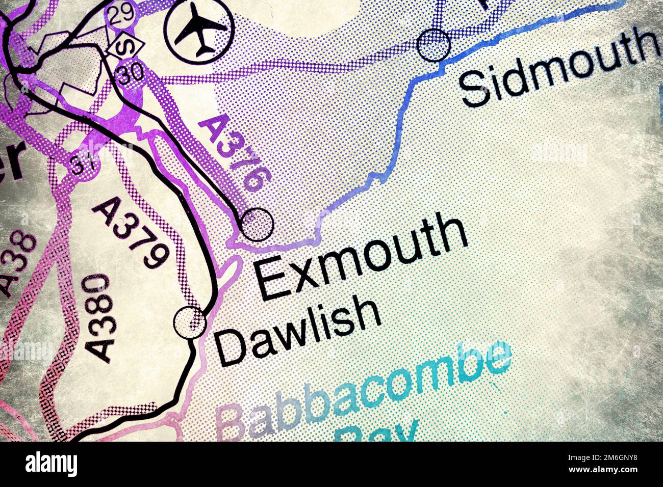 Exmouth, United Kingdom atlas map town name - watercolour effect Stock ...