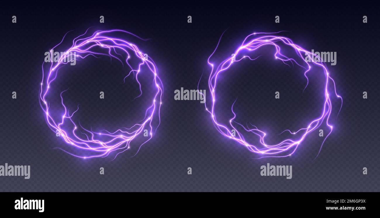Electric lightning frames, round thunderstorm border, realistic ...