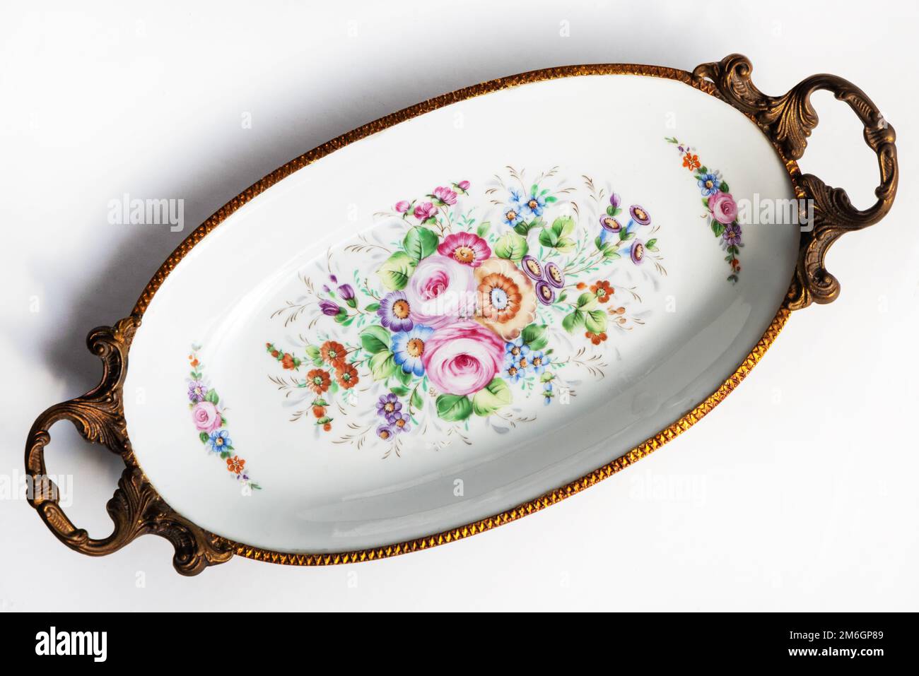 Beautiful Italian porcelain dish decorated with with flowers and gold ...