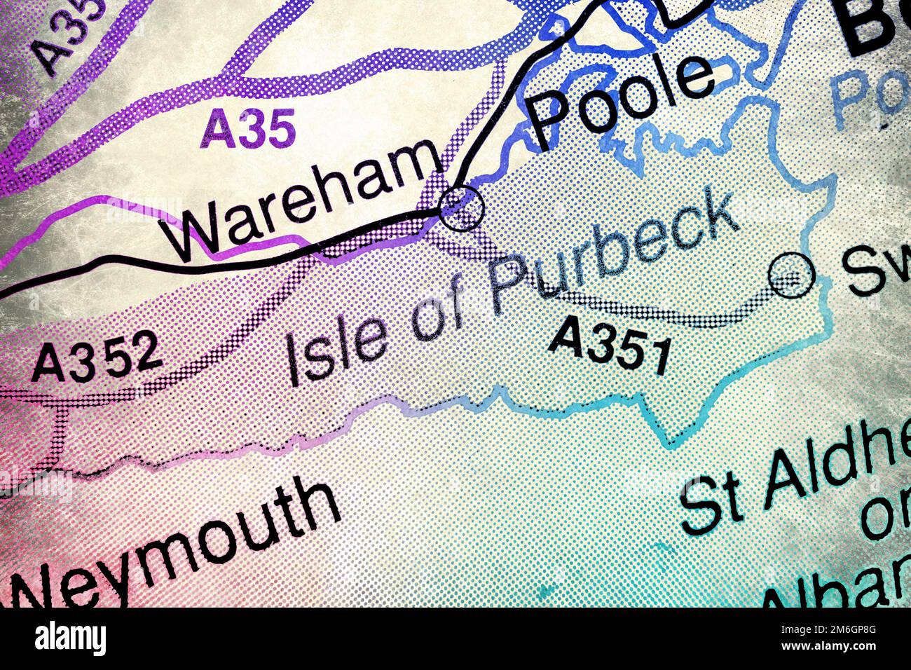 Isle of Purbeck, United Kingdom atlas map town name - watercolour ...
