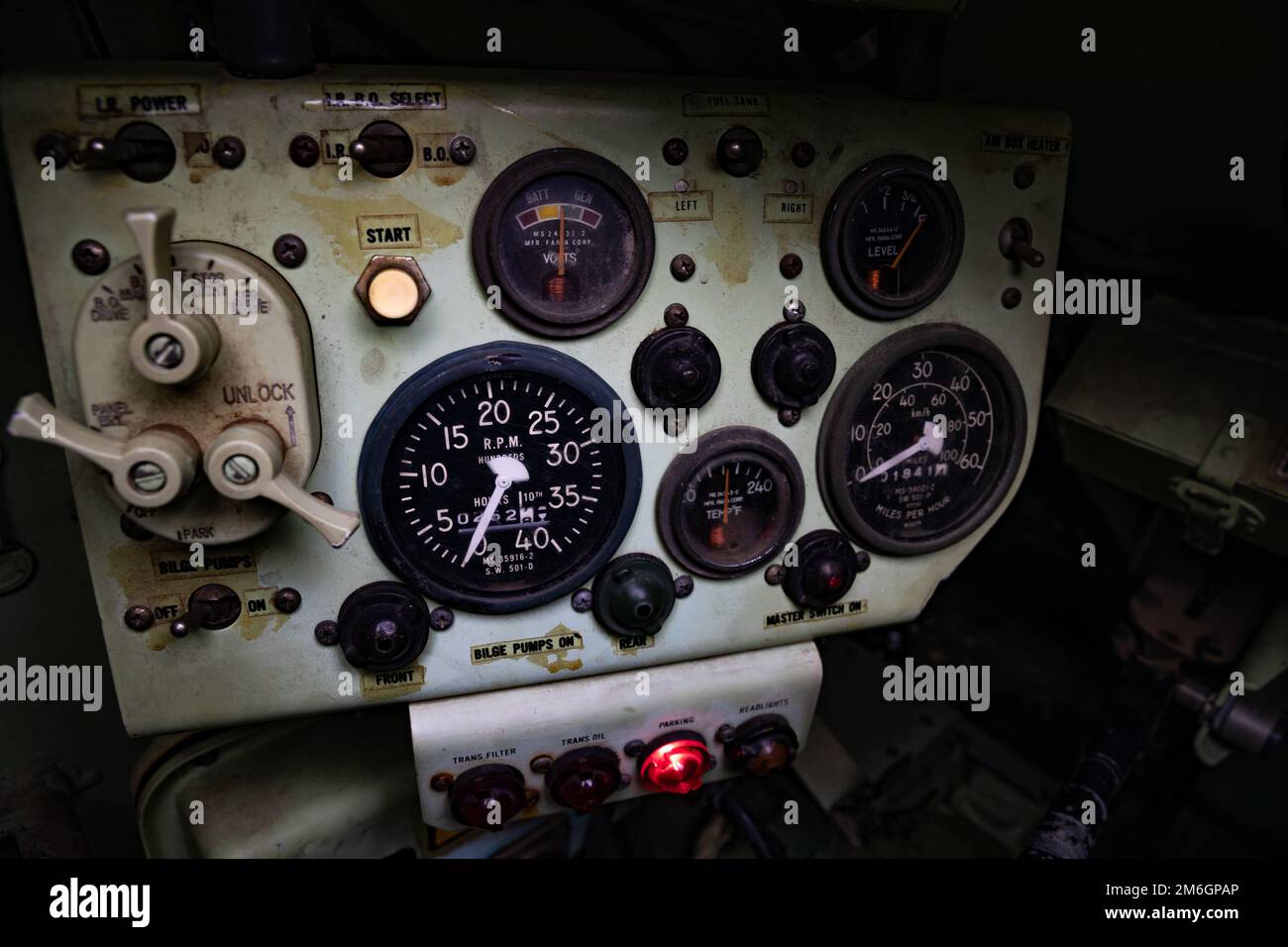 Close up of the control panel of an M113 Armored Personnel Carrier at ...