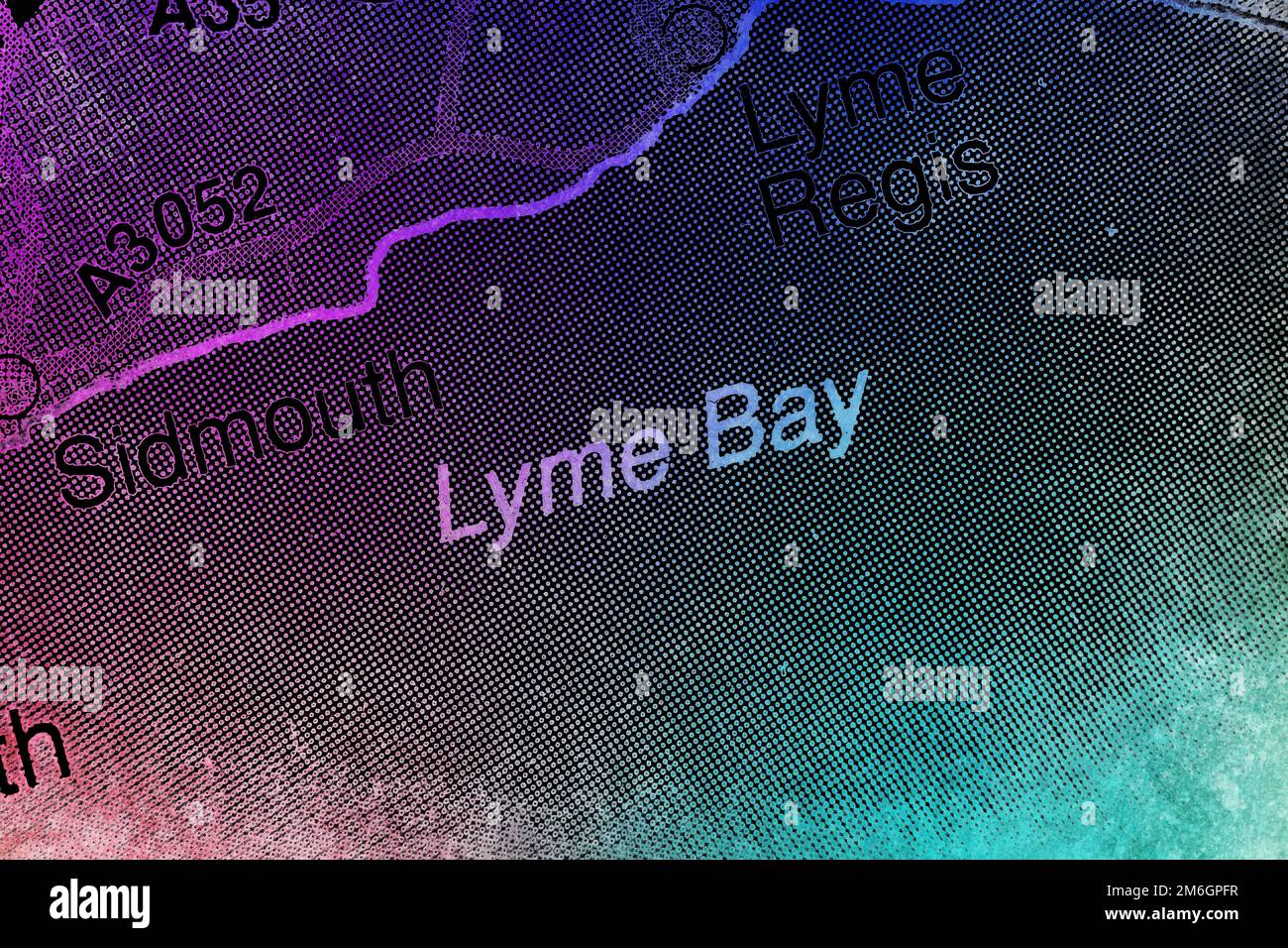 Lyme Bay, United Kingdom atlas map town name - watercolour Stock Photo ...