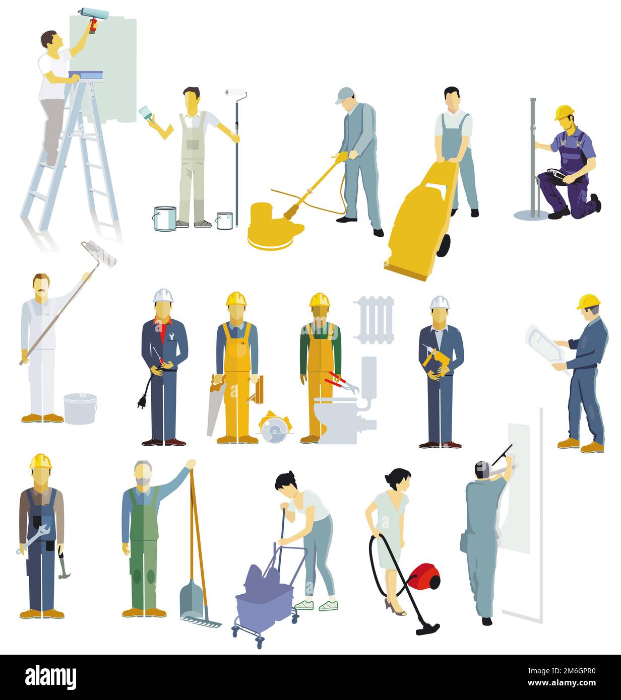 Handyman and building cleaner illustration, isolated on white ...