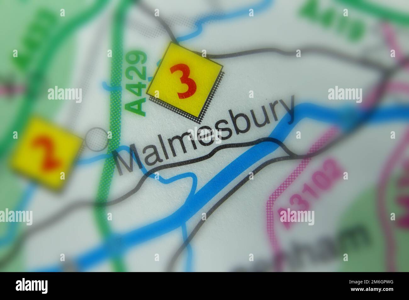 Malmesbury, United Kingdom atlas map town name Stock Photo - Alamy
