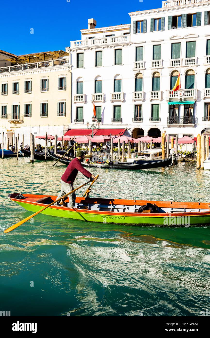 Venice canal waters, bridge and buildings during winter 2022 Stock ...