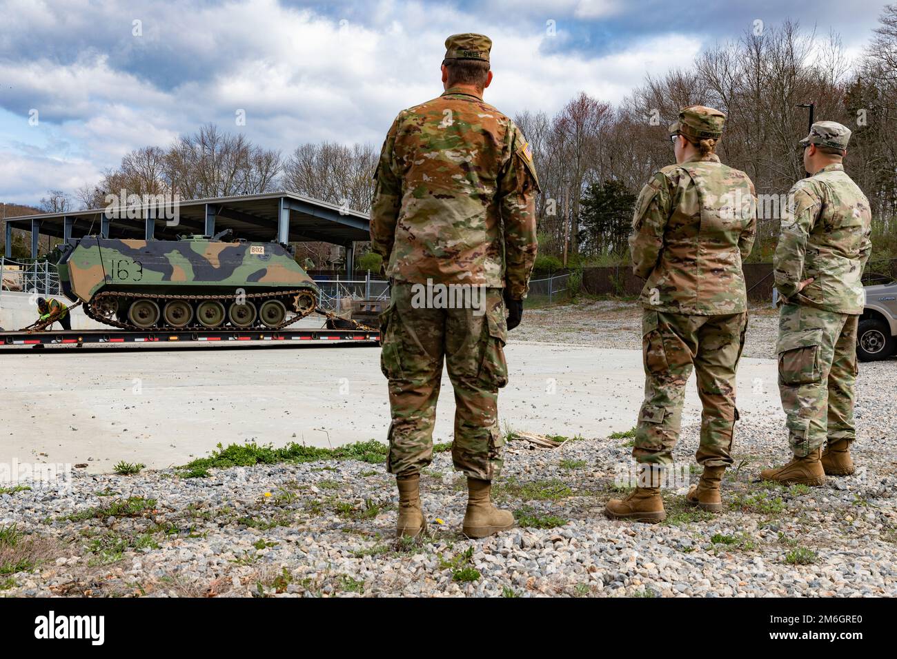 U.S. Army soldiers from the Connecticut Army National Guard watch as an ...