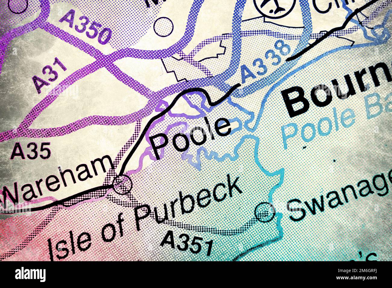 Poole, United Kingdom atlas map town name - watercolour effect Stock ...