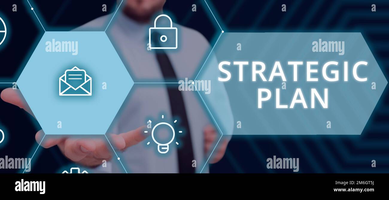 Sign displaying Strategic Plan. Concept meaning A process of defining ...