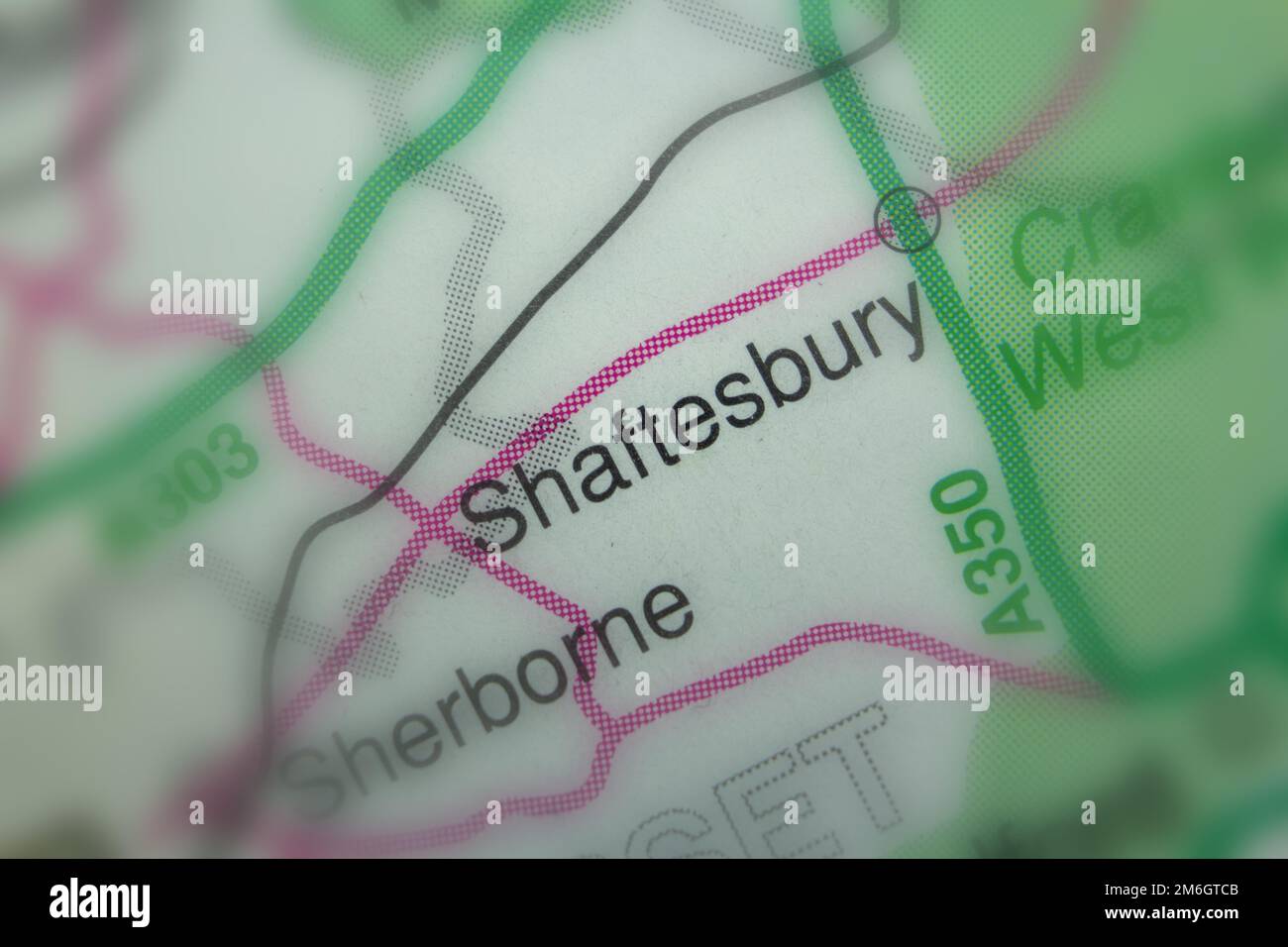 Shaftsbury, United Kingdom atlas map town name - tilt-shift Stock Photo ...