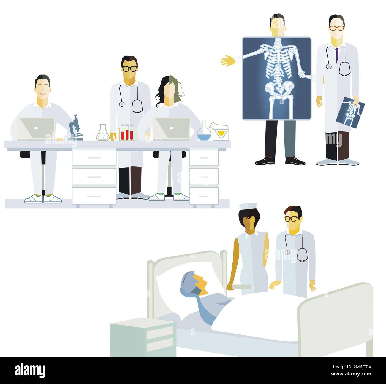 Medical service in the hospital with doctors and nurses. Illustration ...