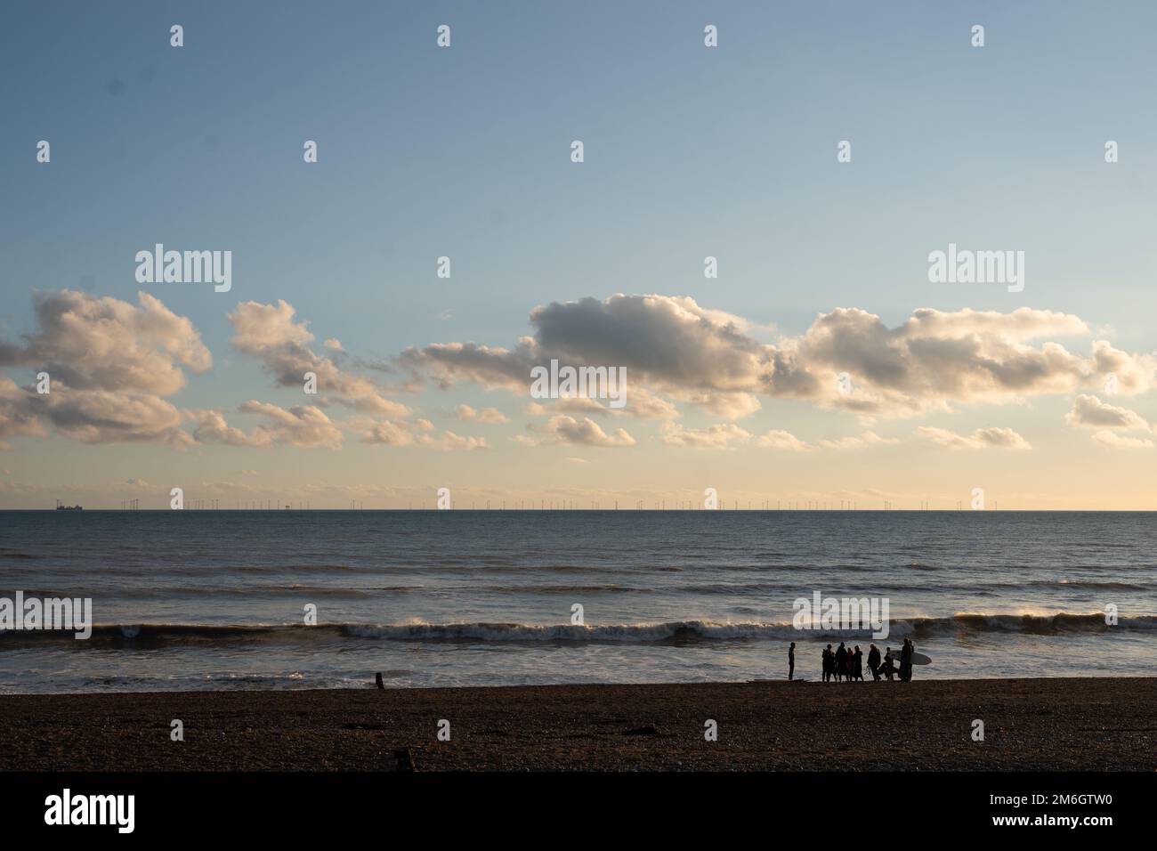 A beach scene in the coastal town of Shoreham in Sussex. Photo date ...