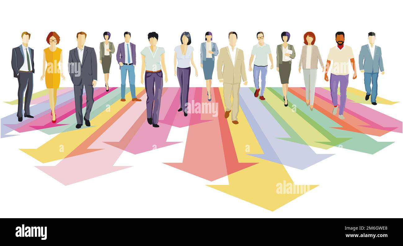 A group of business people are walking forward, illustration Stock ...