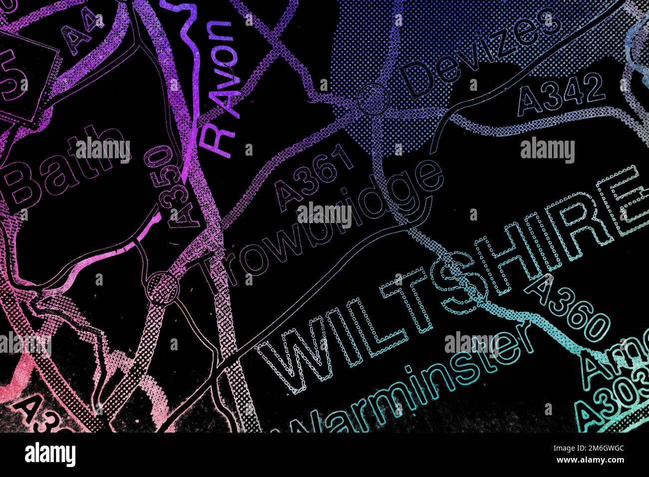Trowbridge, United Kingdom atlas map town name - water colour Stock ...