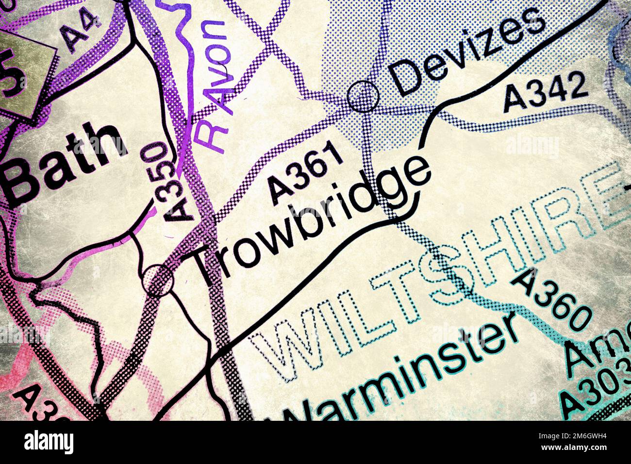 Trowbridge, United Kingdom atlas map town name - watercolour effect ...