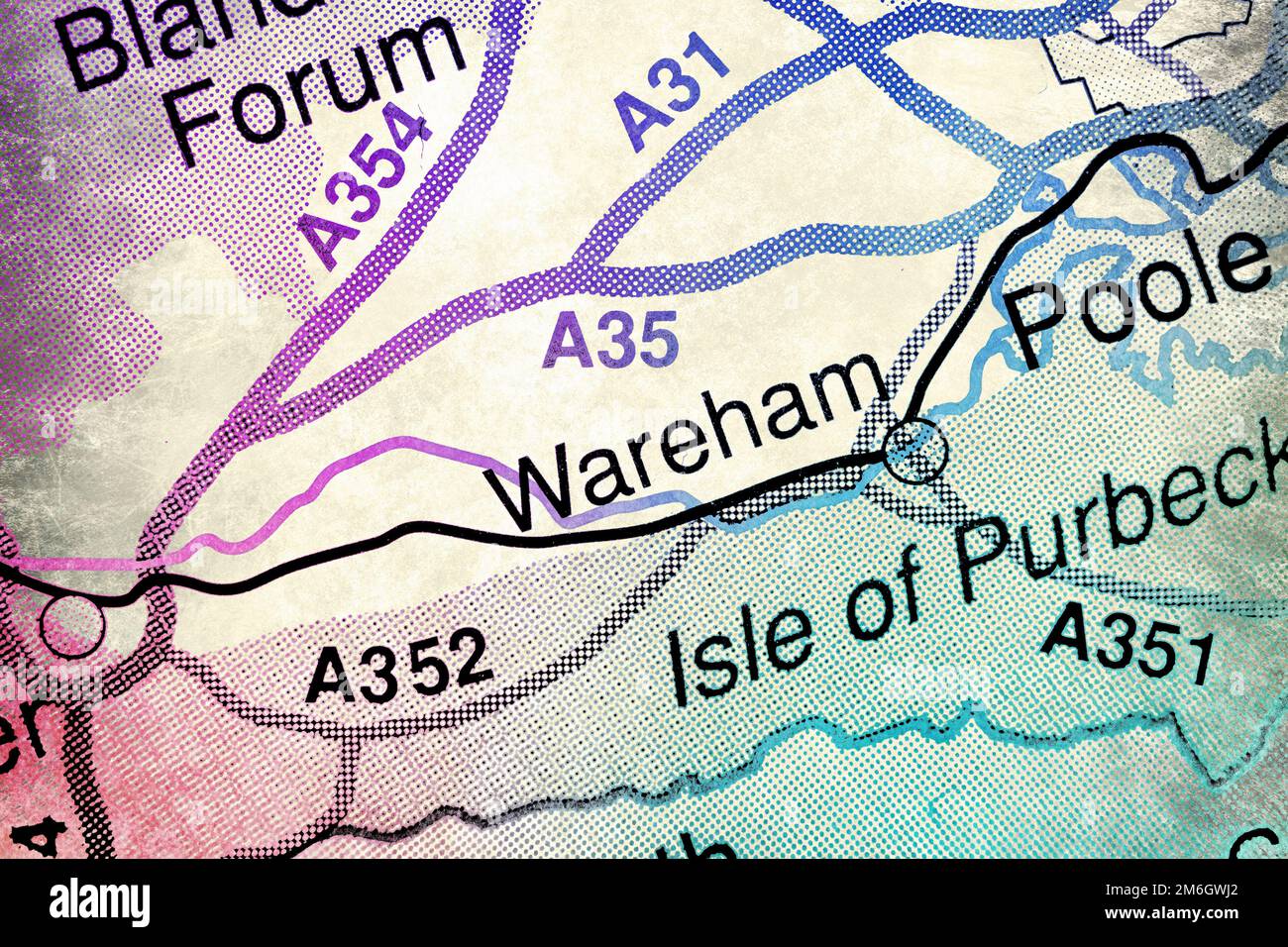 Wareham, United Kingdom atlas map town name - watercolour effect Stock ...