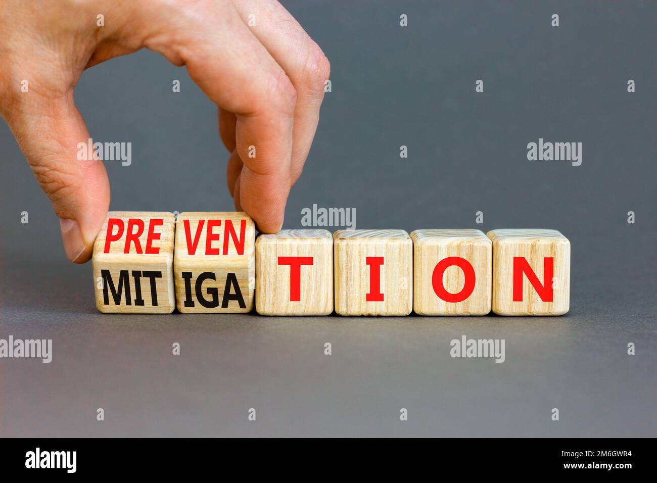 Prevention or mitigation symbol. Businessman turns cubes and changes ...