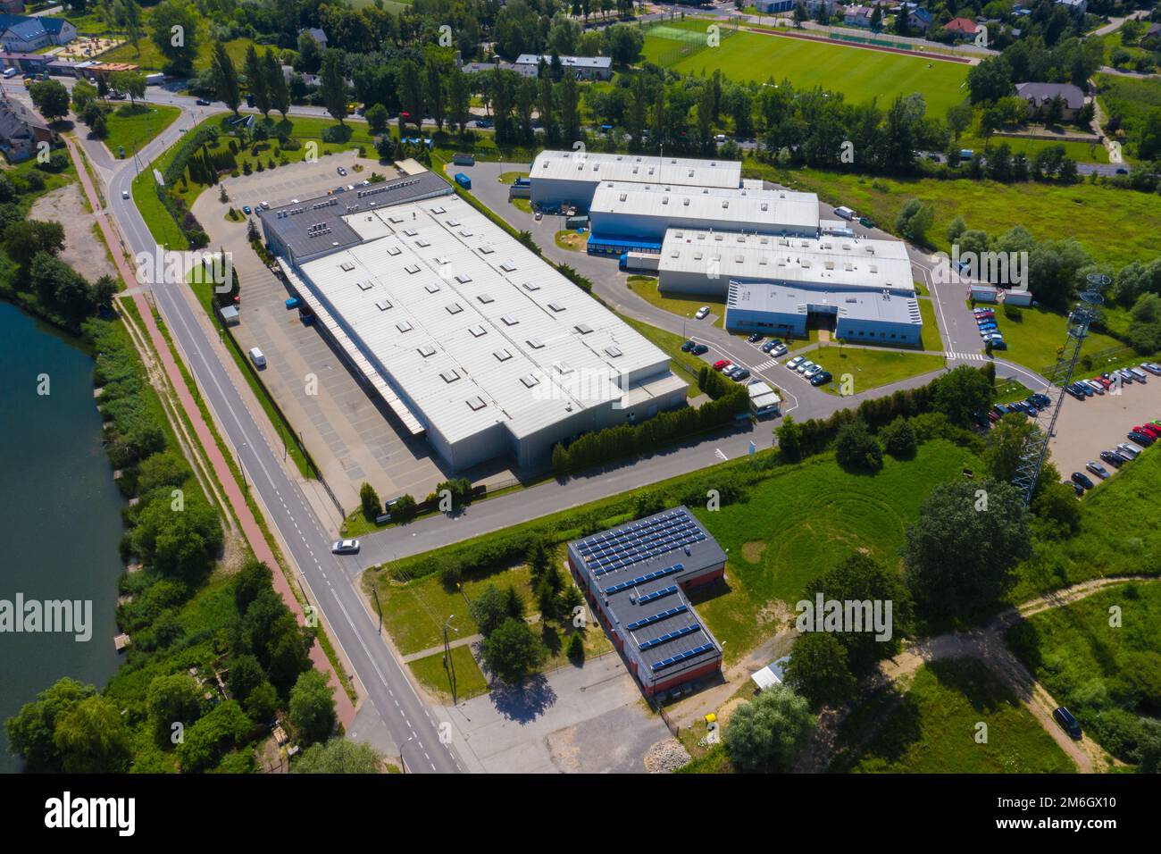 Aerial drone on trucks and logistic center. Warehouse aerial. Mo Stock ...